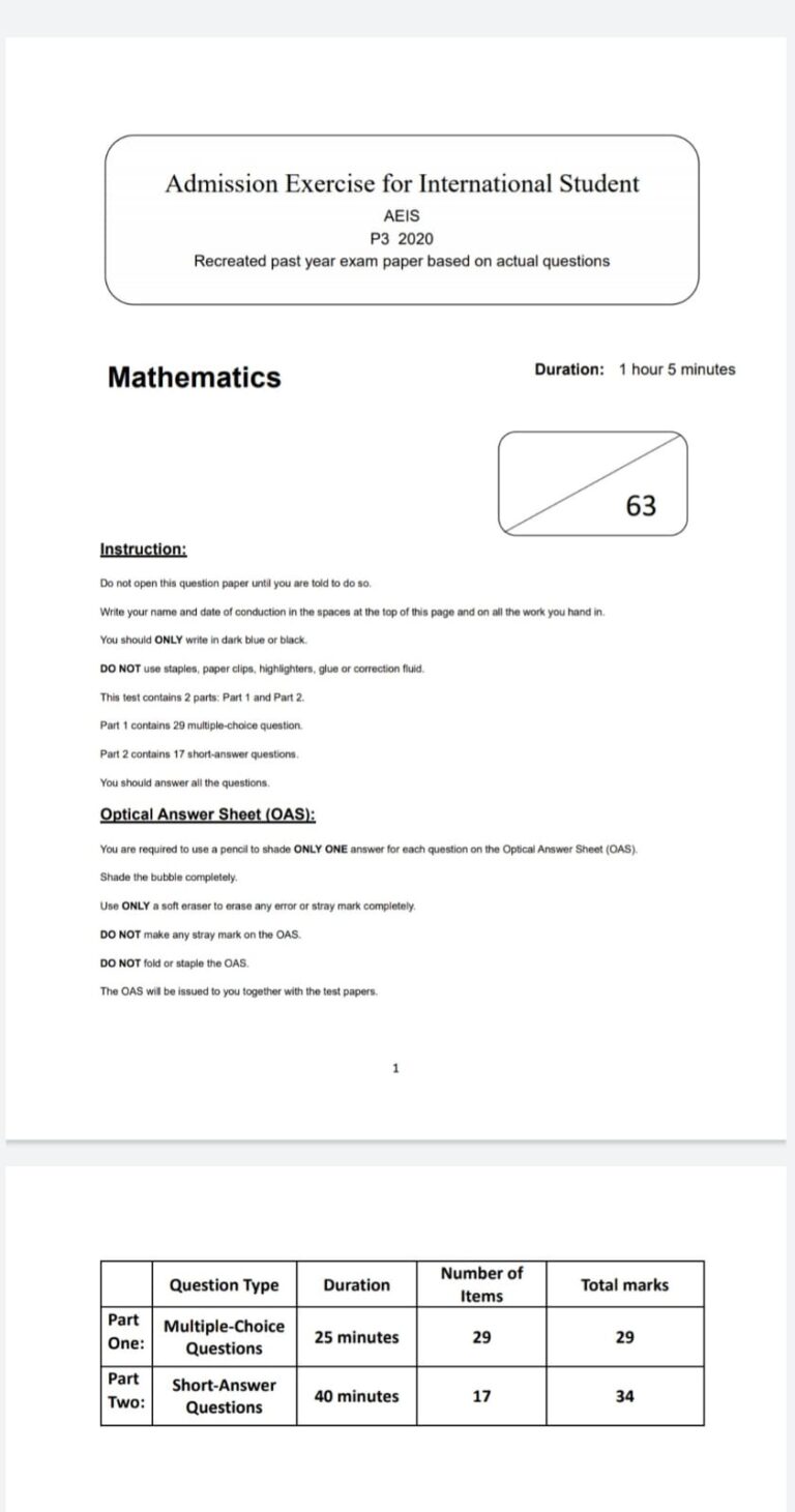 AEIS Exam Paper P3 - AEIS Exam Paper