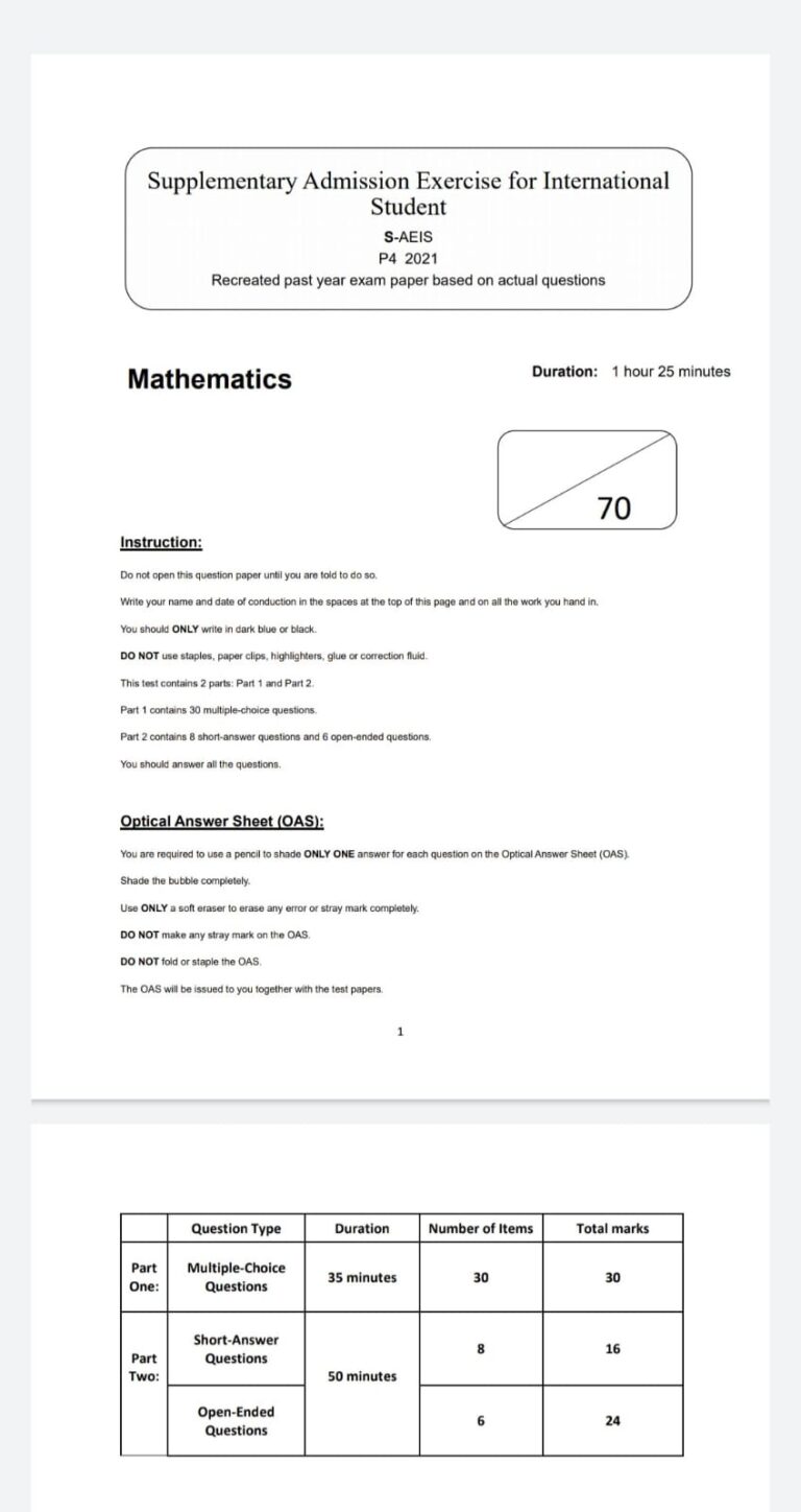 AEIS Exam Paper P4 - AEIS Exam Paper