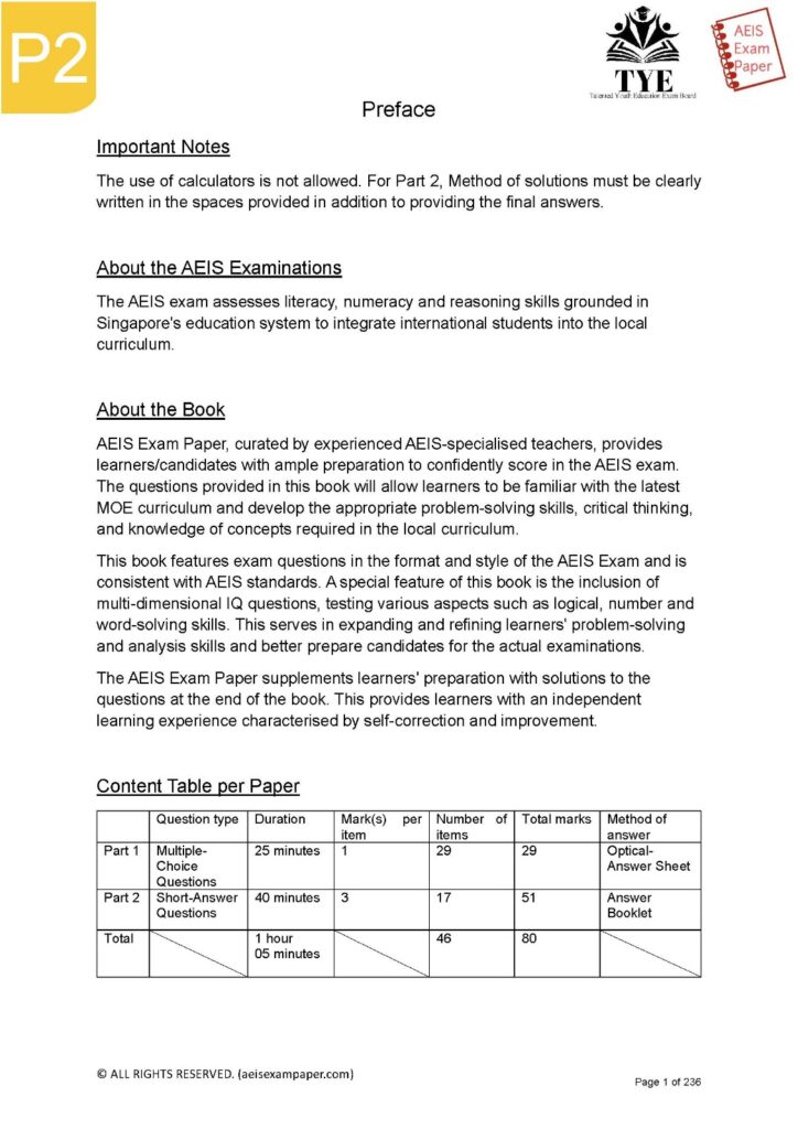AEIS Exam Paper P2 (8 Years Series) Past Year - AEIS Exam Paper