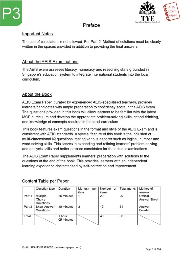 AEIS Exam Paper P3 (2016 - 2023) Past Year - AEIS Exam Paper