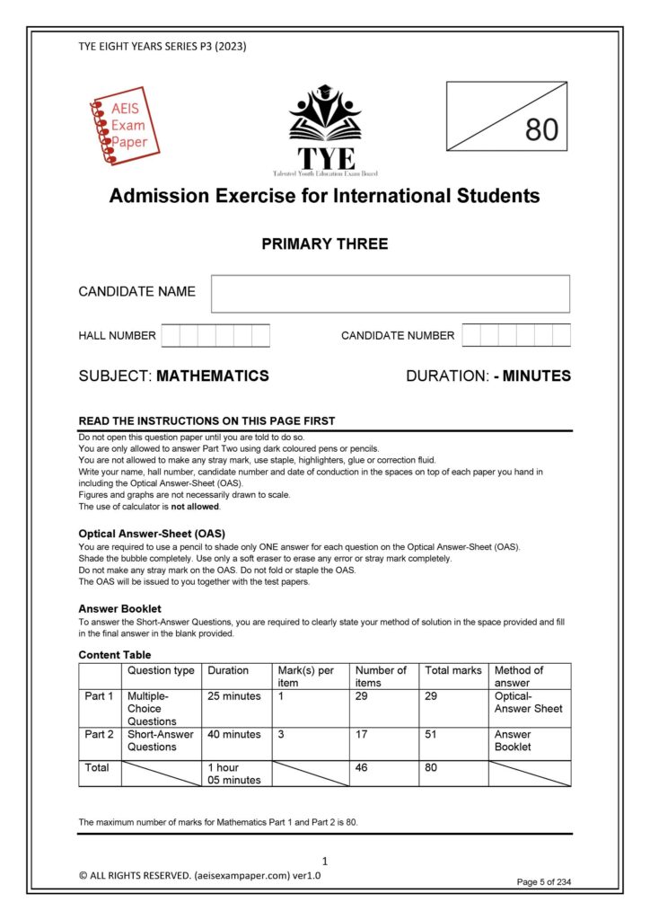 AEIS Exam Paper P3 (2016 - 2023) Past Year - AEIS Exam Paper