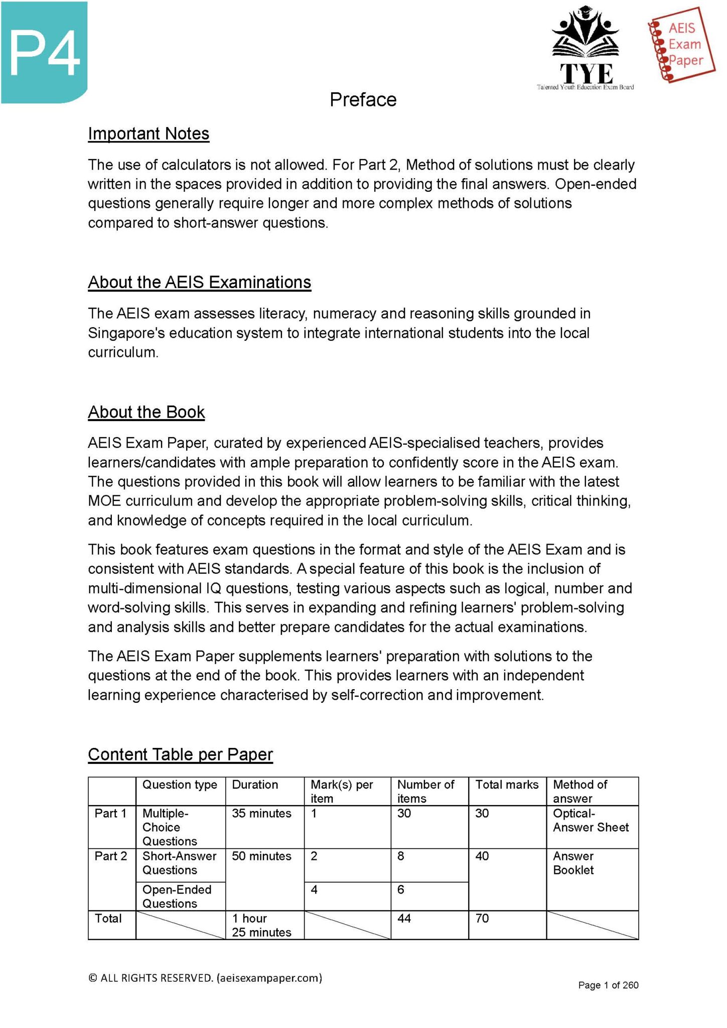 AEIS Exam Paper P4 (8 Years Series) Past Year - AEIS Exam Paper