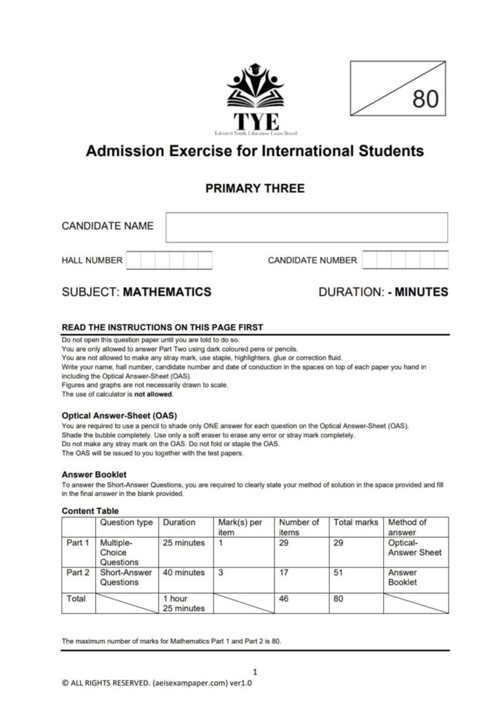 AEIS Exam Paper Math P3 (2016 - 2021) Past Year - AEIS Exam Paper