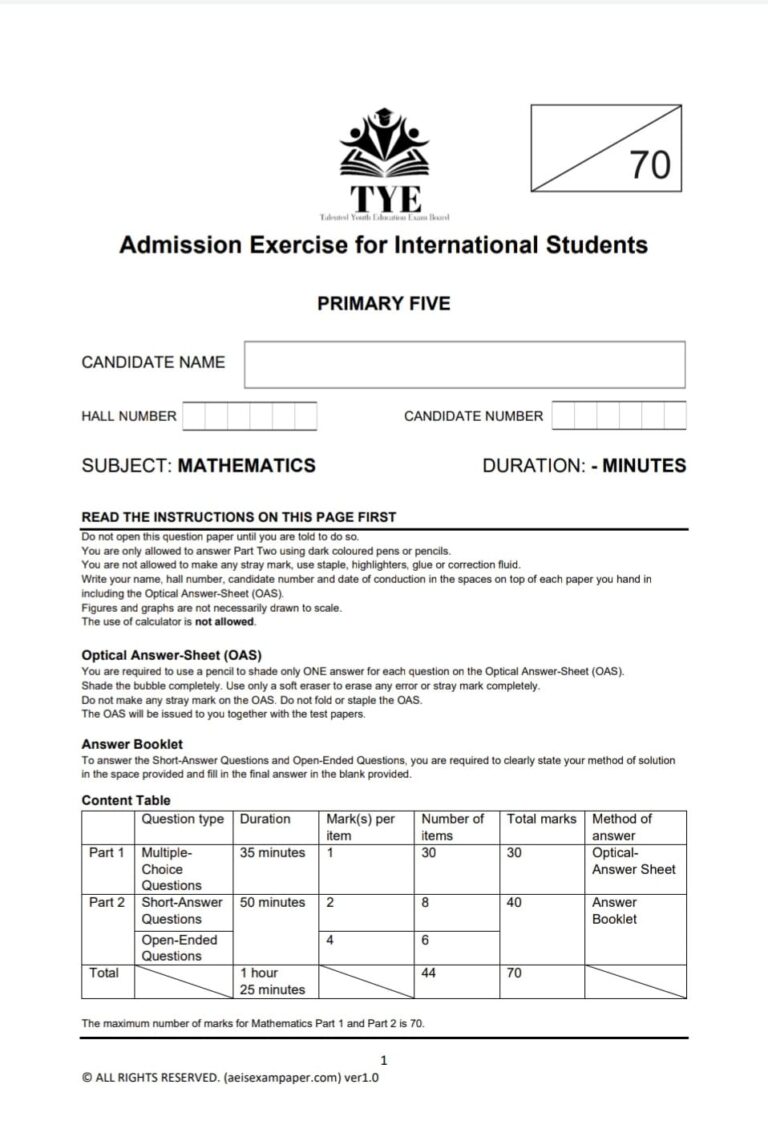 AEIS Exam Paper Math P5 (2016 - 2021) Past Year - AEIS Exam Paper