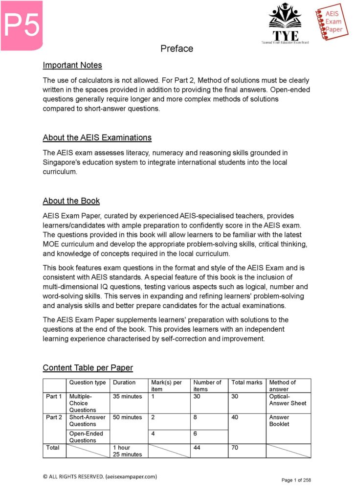 AEIS Exam Paper P5 (8 Years Series) Past Year - AEIS Exam Paper