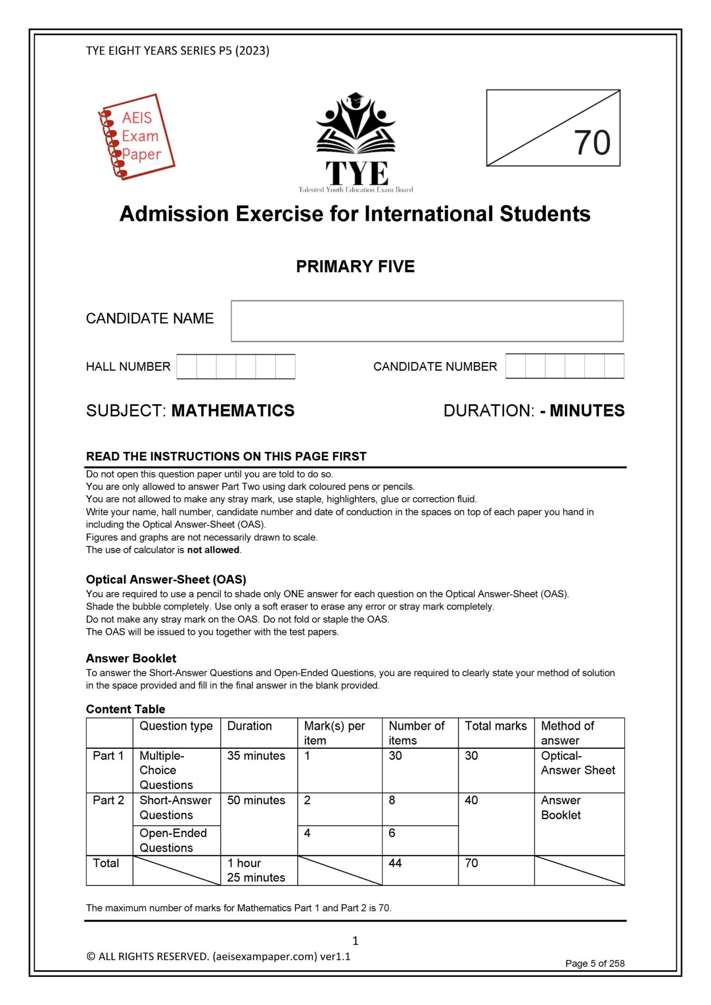 AEIS Exam Paper P5 Book (8 Years Series) (Hardcopy) - AEIS Exam Paper
