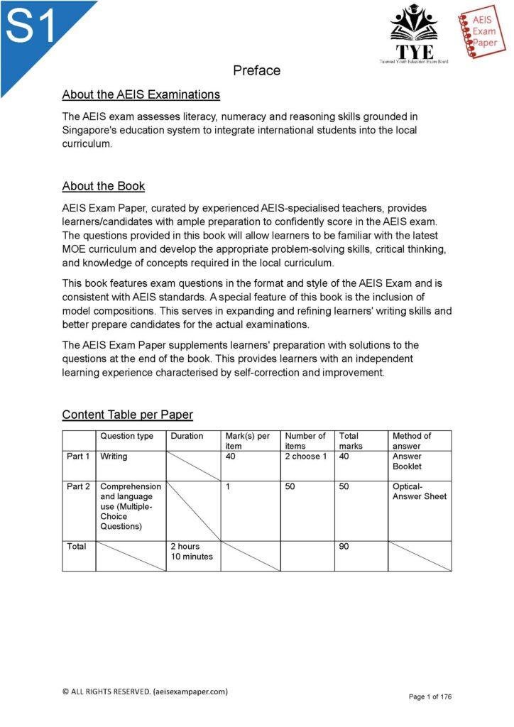 AEIS Exam Paper English Sec1 (2016-2023) - AEIS Exam Paper