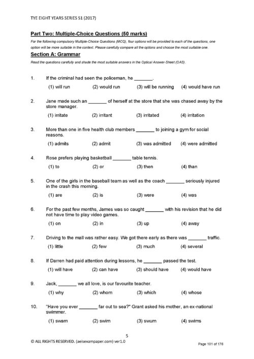 AEIS Exam Paper English Sec1 (8 Years Series) - AEIS Exam Paper