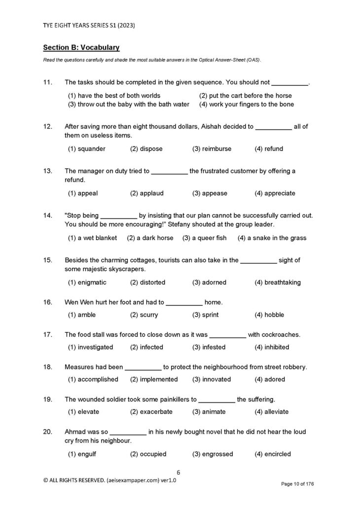 AEIS Exam Paper English Sec1 (8 Years Series) - AEIS Exam Paper