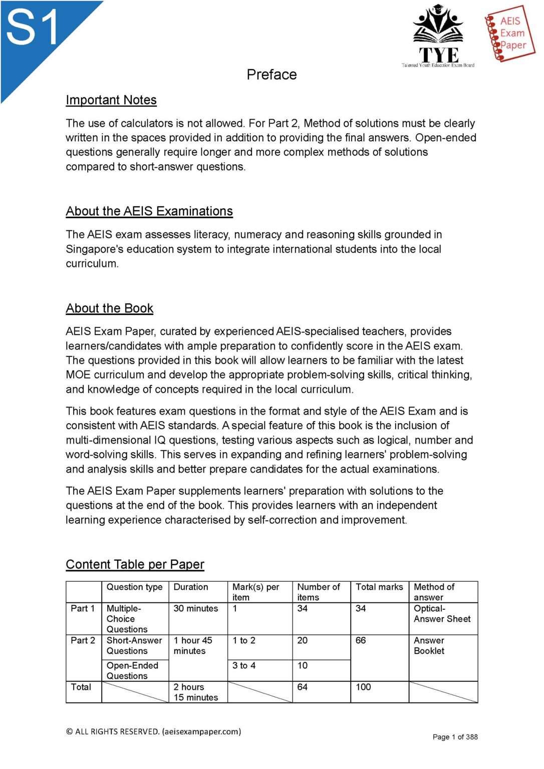AEIS Exam Paper Math Sec1 (8 Years Series) - AEIS Exam Paper